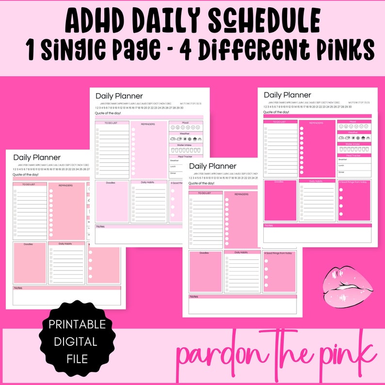 ADHD Daily Planner Pink Minimalist Daily To-do Schedule Planner Page ...