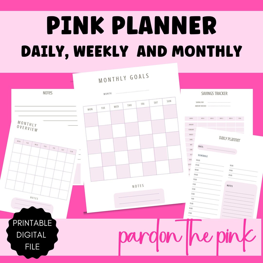 Pink Planner Pages Digital Files for Daily, Weekly, Monthly Schedules ...
