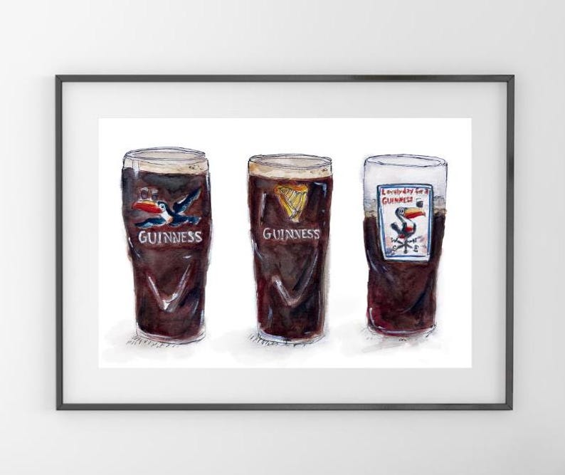 Three Pints of Guinness Watercolor Print Irish Pub Art Beer Lovers Wall ...