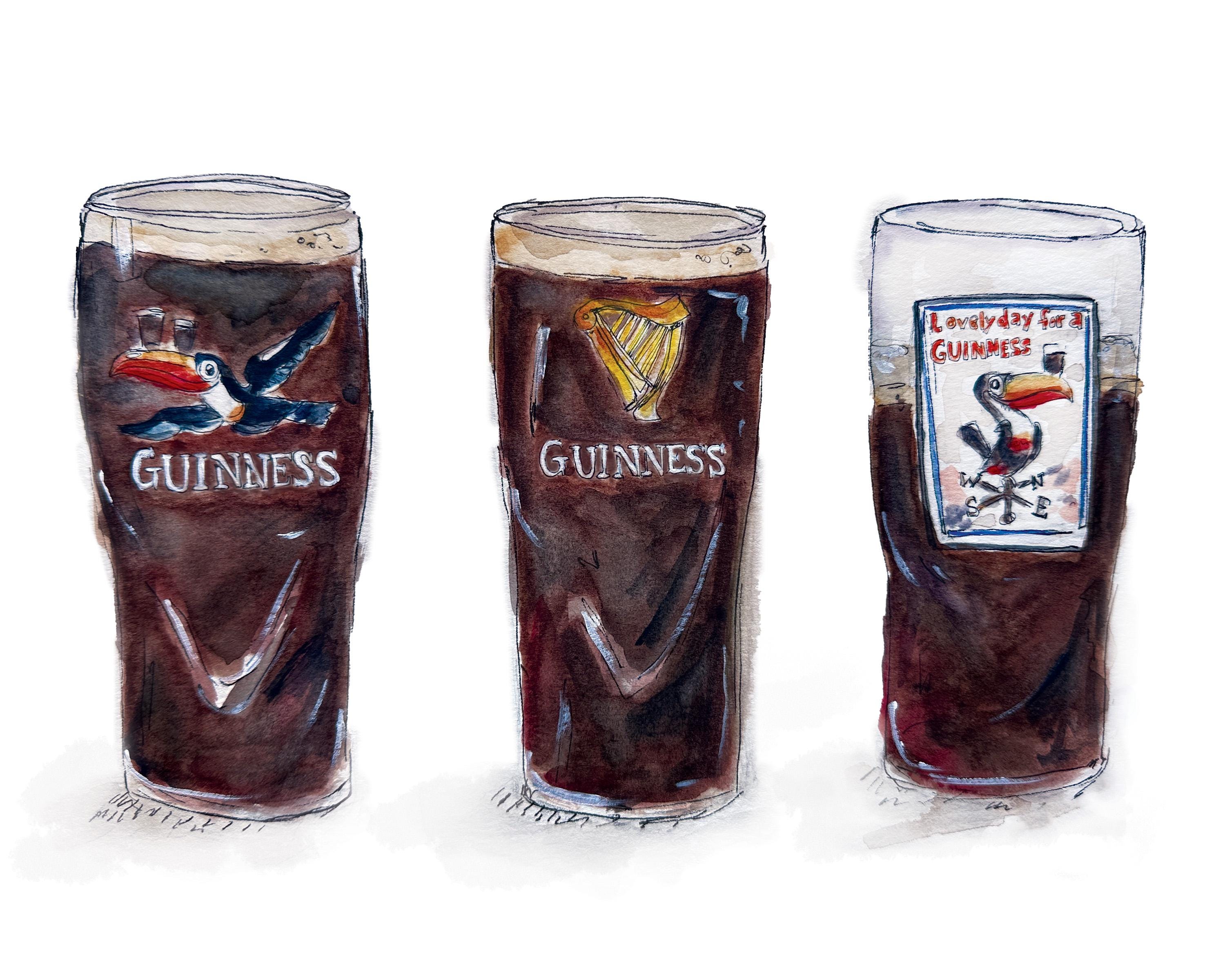 Three Pints of Guinness Watercolor Print Irish Pub Art Beer Lovers Wall ...
