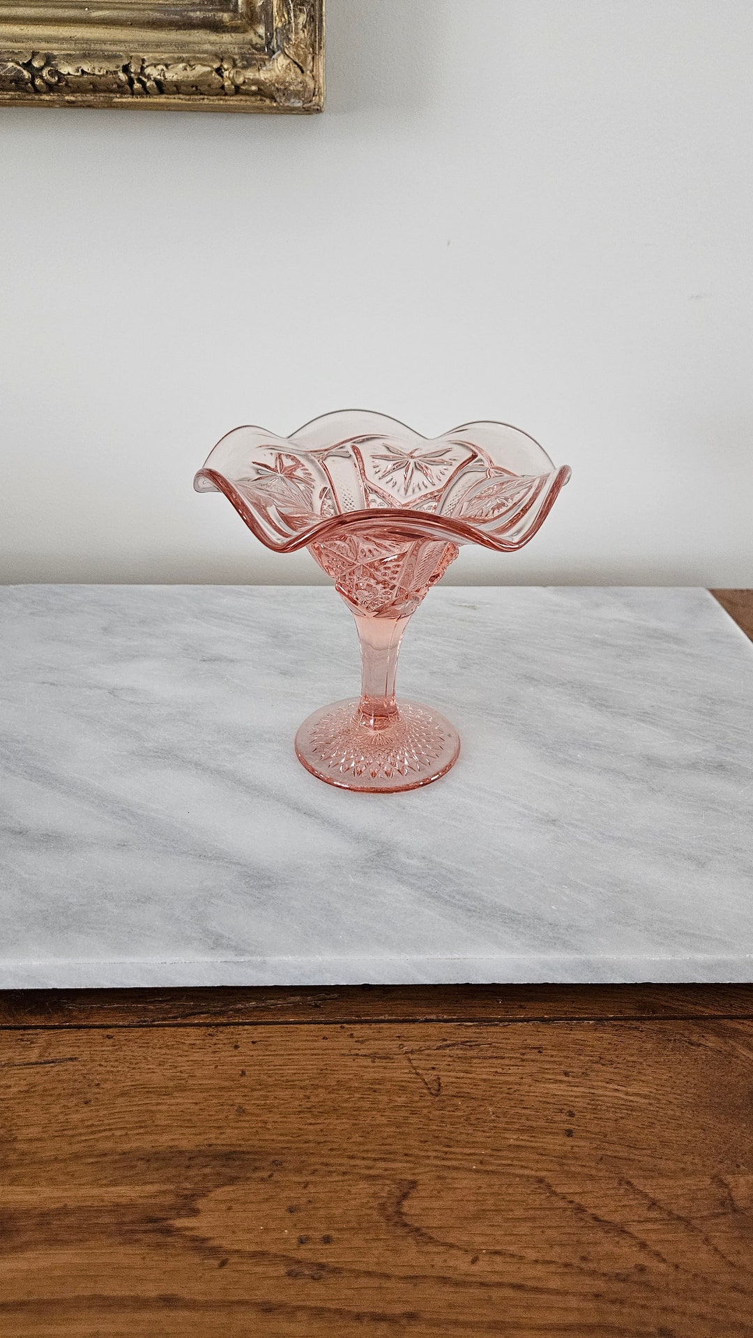 Pink Glass Compote/ Pink Carnival Glass - Etsy
