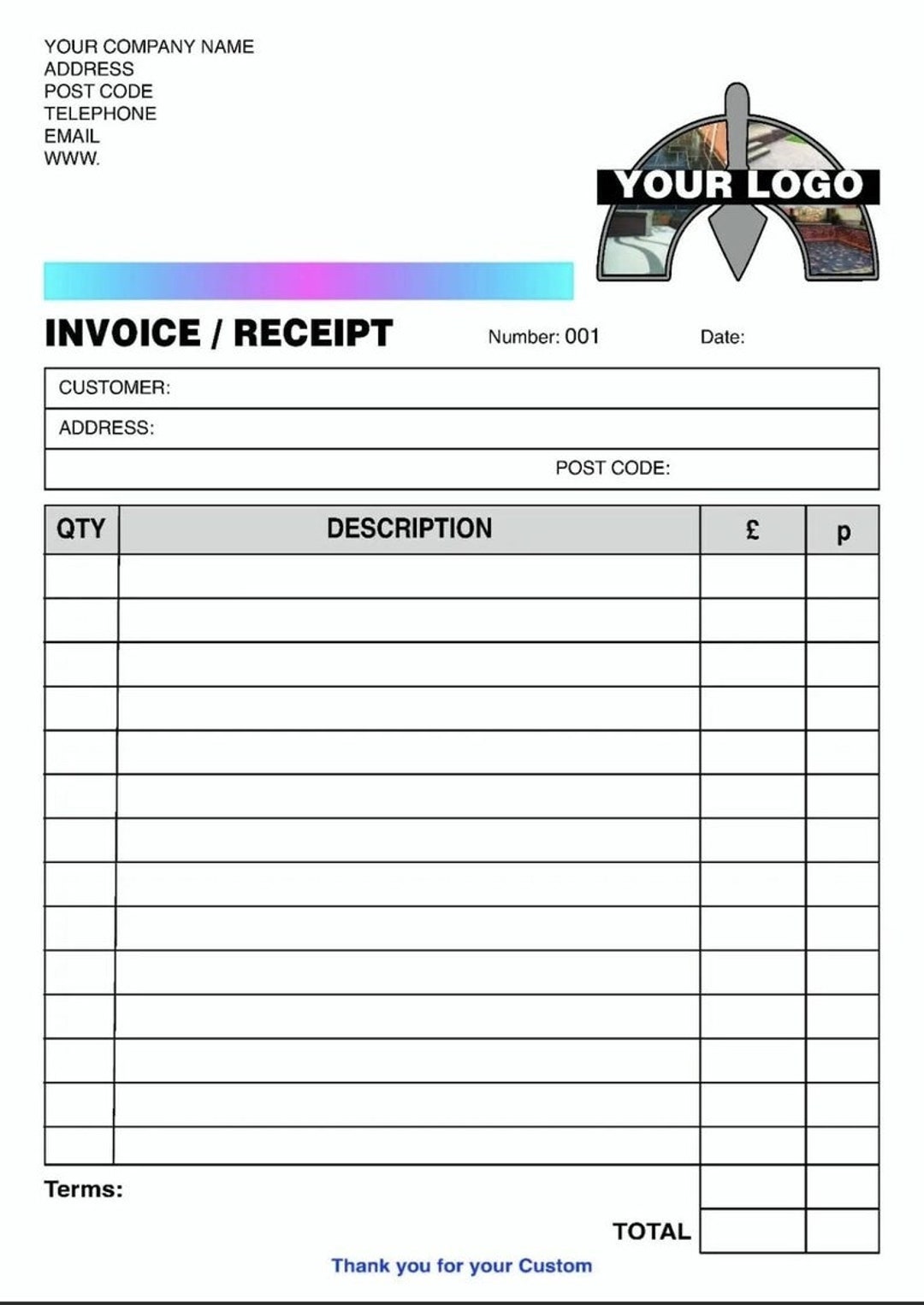 Personalised A4 Invoice Book, 50 Sets Carbonless. Made to Order. Any ...