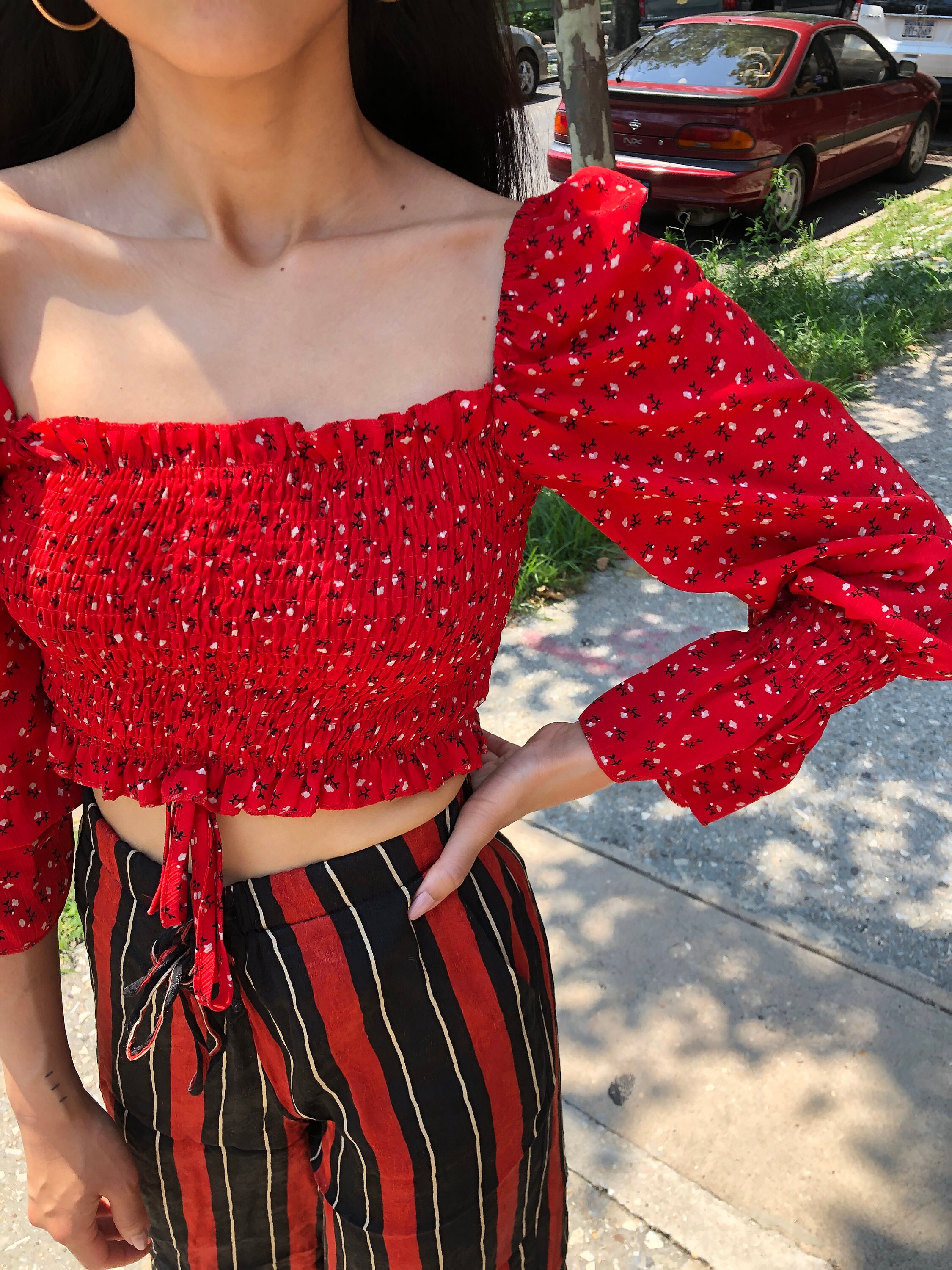 Shirred Floral Chiffon Top - Etsy