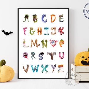 Printable Monster Alphabet Poster - Halloween Playroom Art - Multiple ...