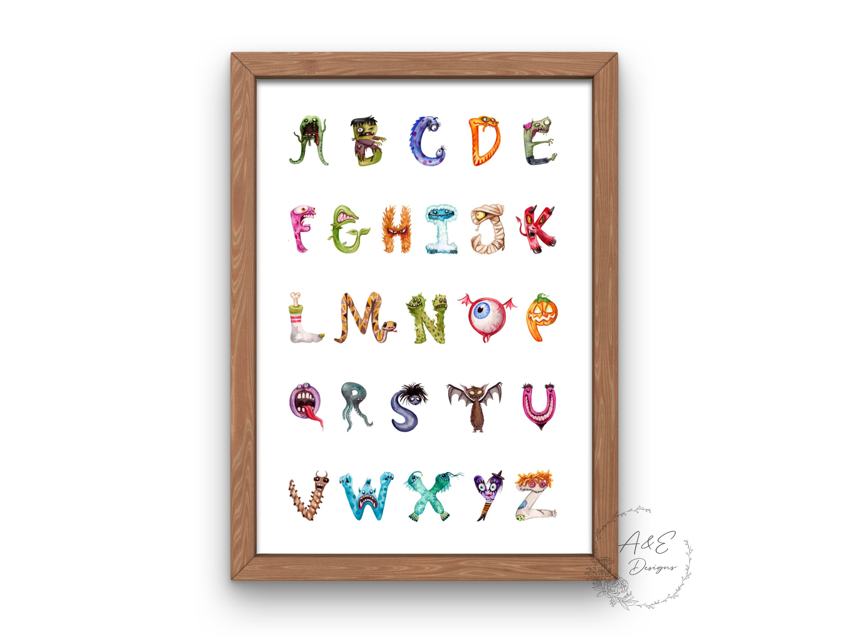 Printable Monster Alphabet Poster - Halloween Playroom Art - Multiple ...