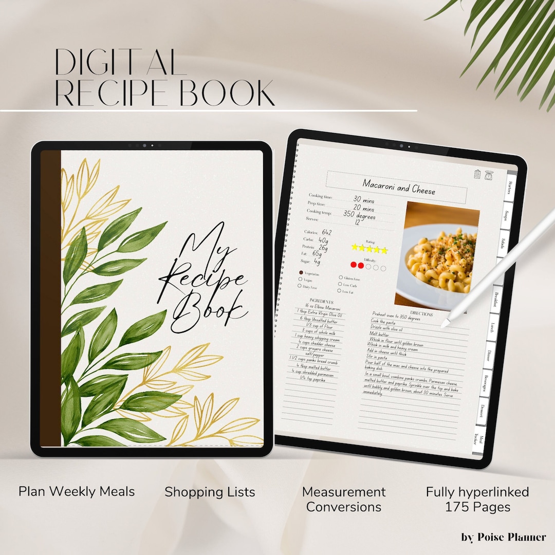 Libro de recetas digital / Diario de recetas / Planificador de comidas ...