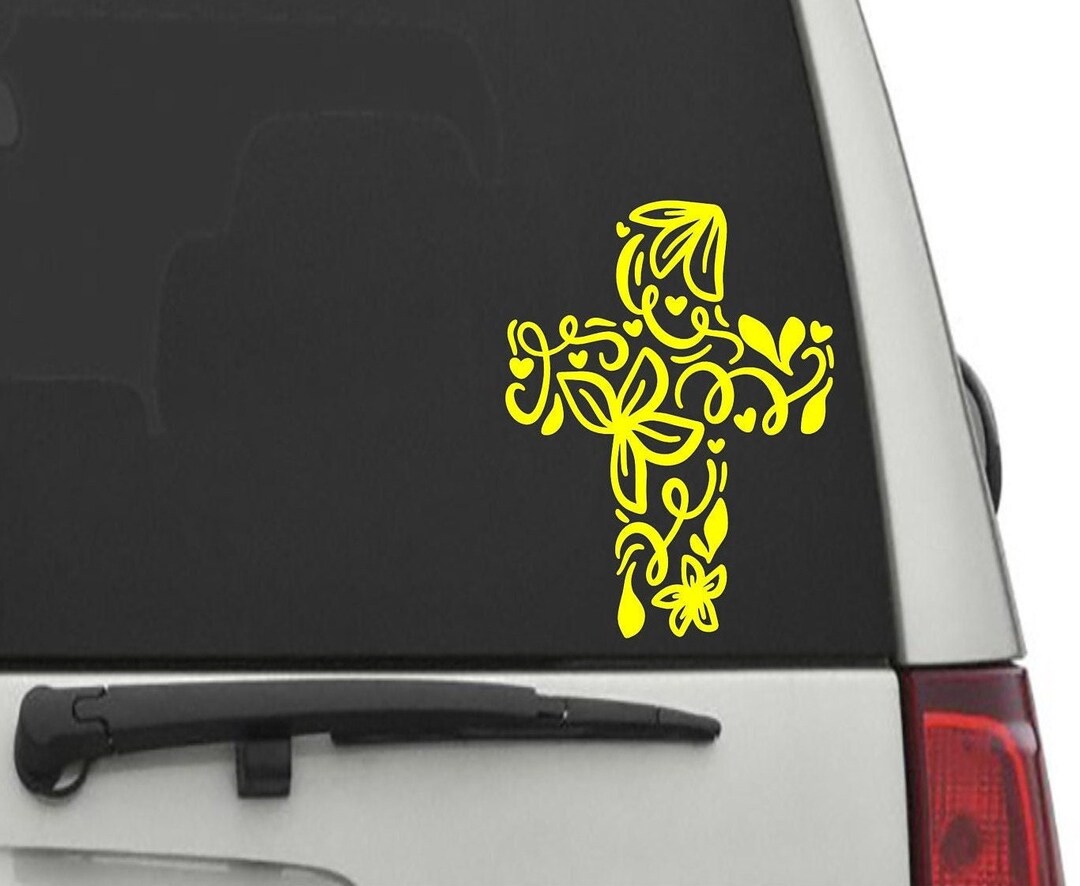 Jesus Decal, Cross Decal, Religious Decal, Fancy Flower Cross, Artistic ...
