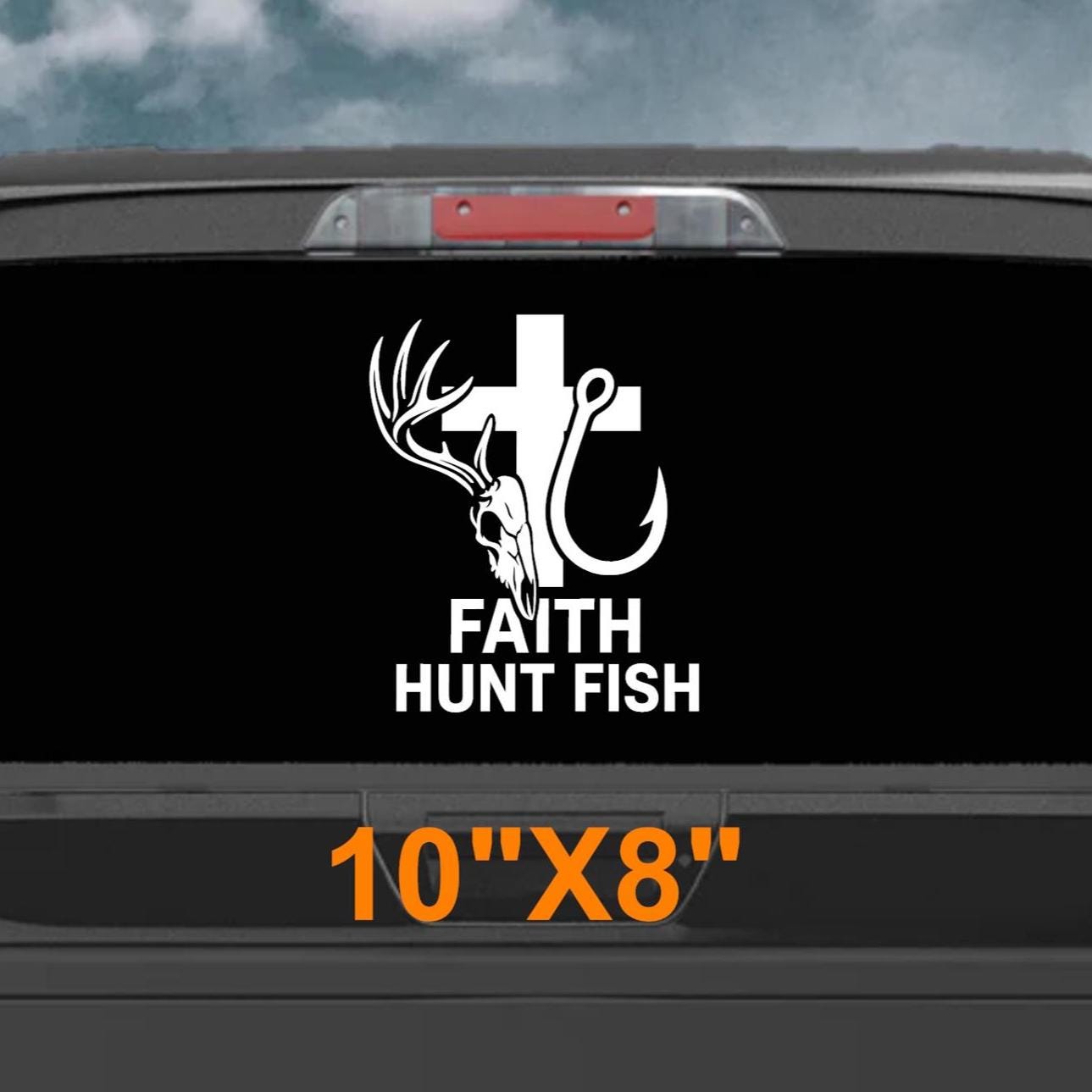 Faith Hunt Fish Vinyl Decal Deer Skull Cross With Antlers and Fish Hook ...