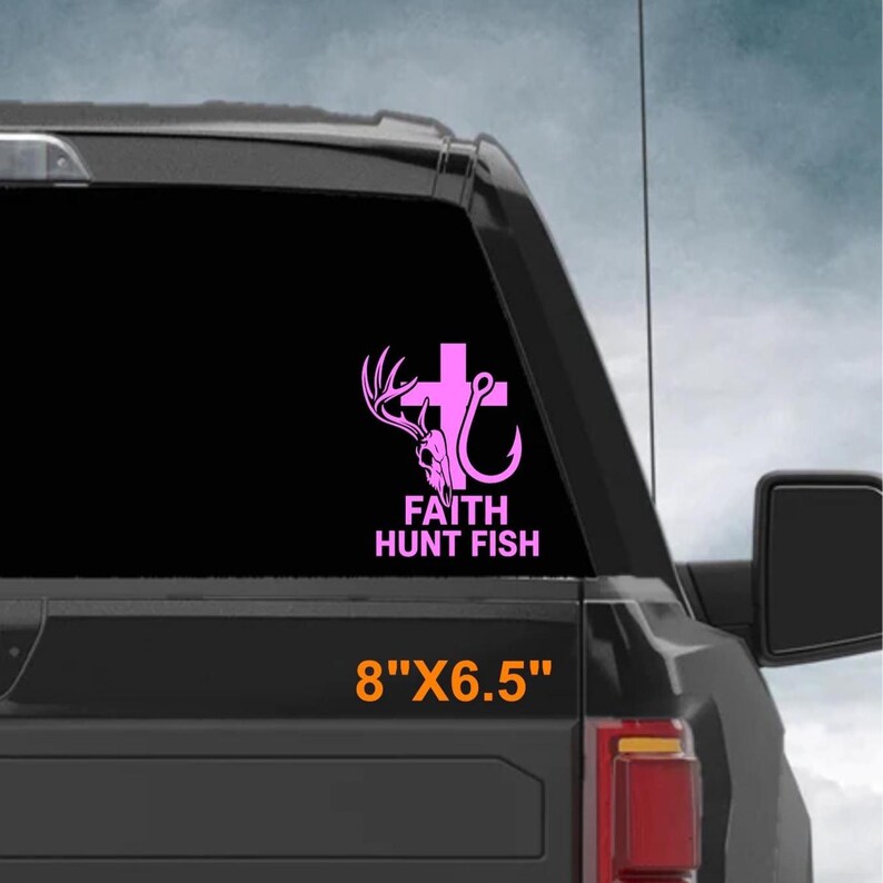 Faith Hunt Fish Vinyl Decal Deer Skull Cross With Antlers and Fish Hook ...