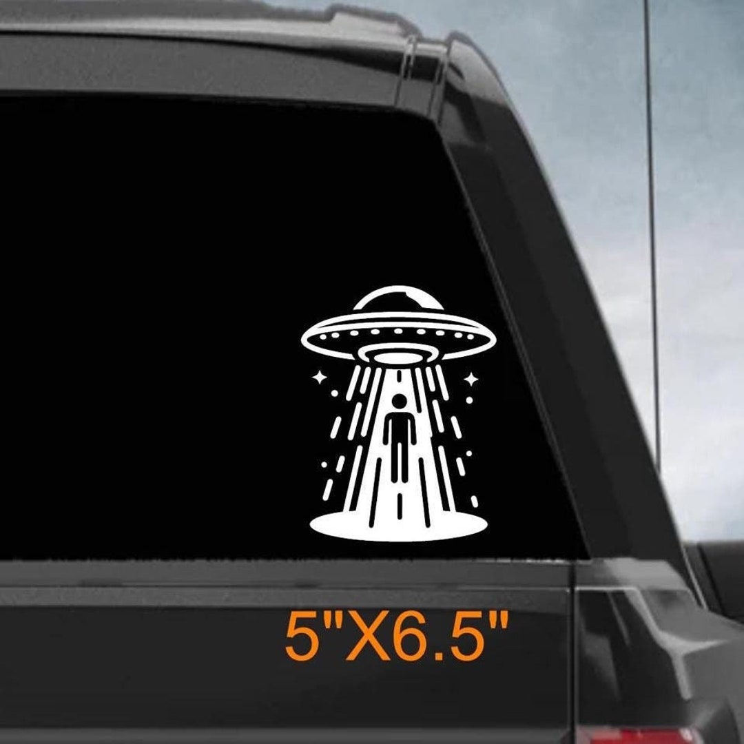 Alien Spaceship Beaming up Human Decal Funny Vinyl Sticker for Cars ...