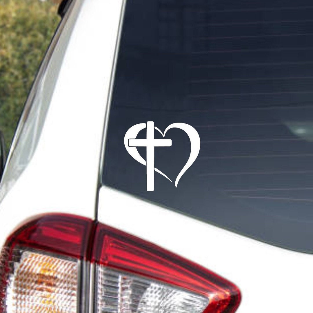 Cross in Heart Vinyl Decal for Car, Motorcycle, Truck, High Quality Car ...