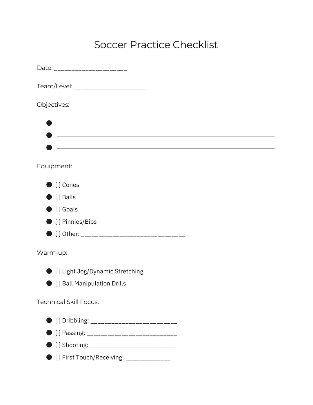 Soccer Practice Checklist for Coaches for All Ages - Etsy
