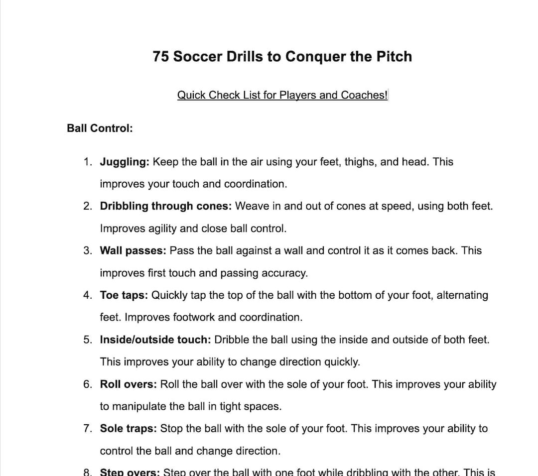 75 Soccer Drills to Conquer the Pitch (cheat Sheet for Players and ...