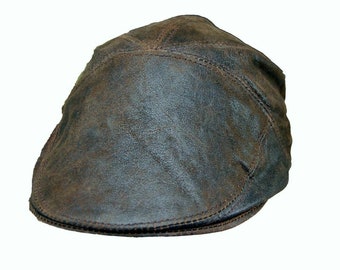 Handmade Brown Leather Newsboy Cap Handstitched Genuine Leather Ivy Cap ...