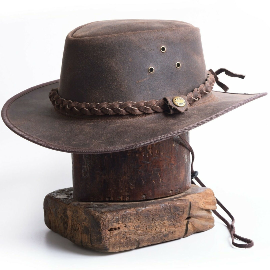 Men's Australian Western Cowboy Outback Crazy Leather Vintage Brown Hat ...