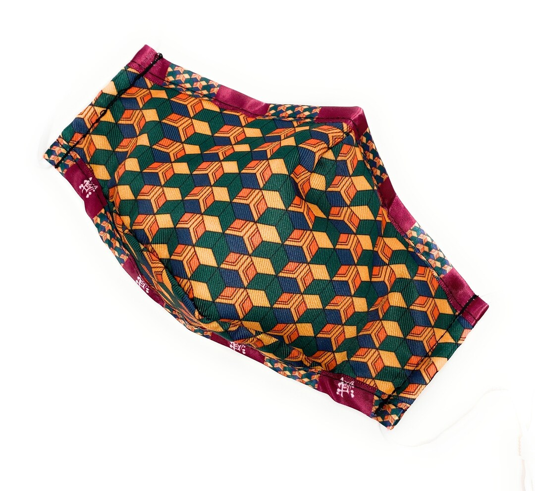 Japanese Anime Manga GIYU Orange Green Check Adult Face Mask With Nose ...