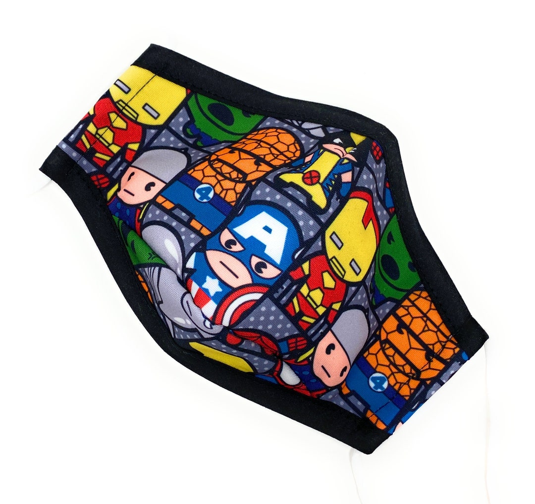 Kawaii Superhero Comics Face Mask: Adult Triple Layer Cotton With Nose ...