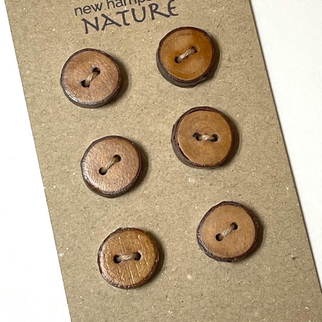 6 Birch Buttons, 5/8", Handmade Wood, Sewing, Fiber Arts, Historical ...