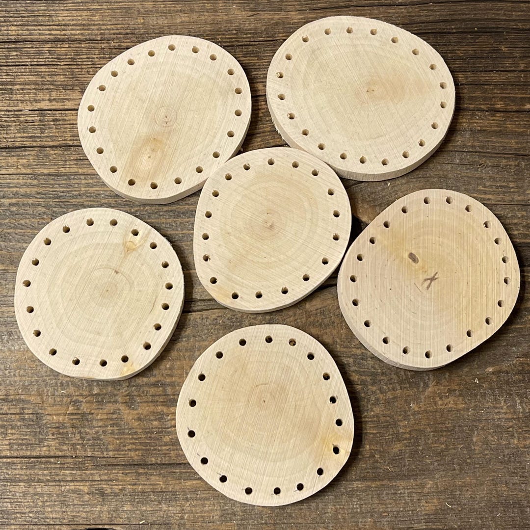 6 Natural Wood Basket Bases, 2.5"- 3", Natural Log Shape, White Birch ...