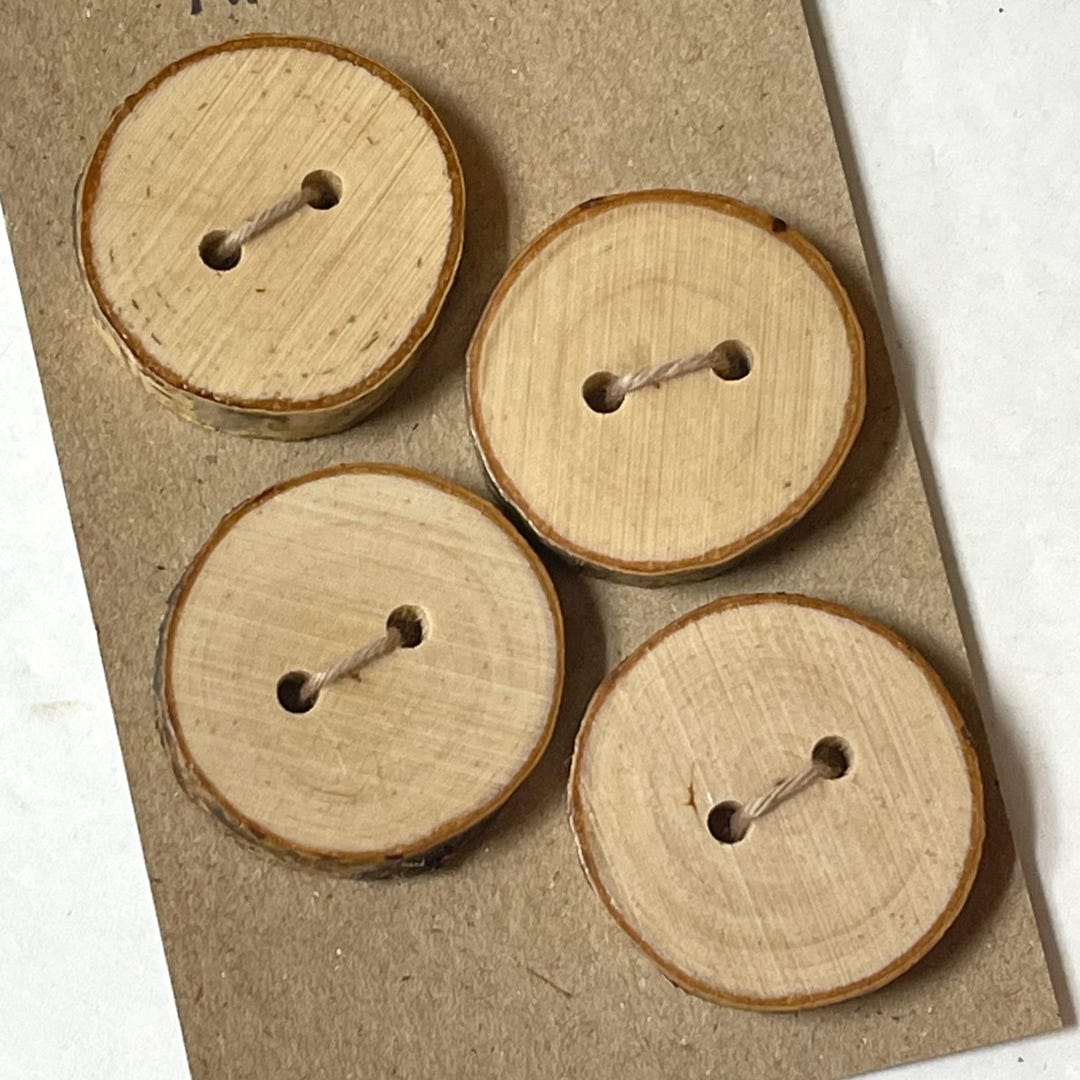 4 Wood Buttons, 1 1/4", Handmade, Live Edge Birch Branch, Fiber Arts ...