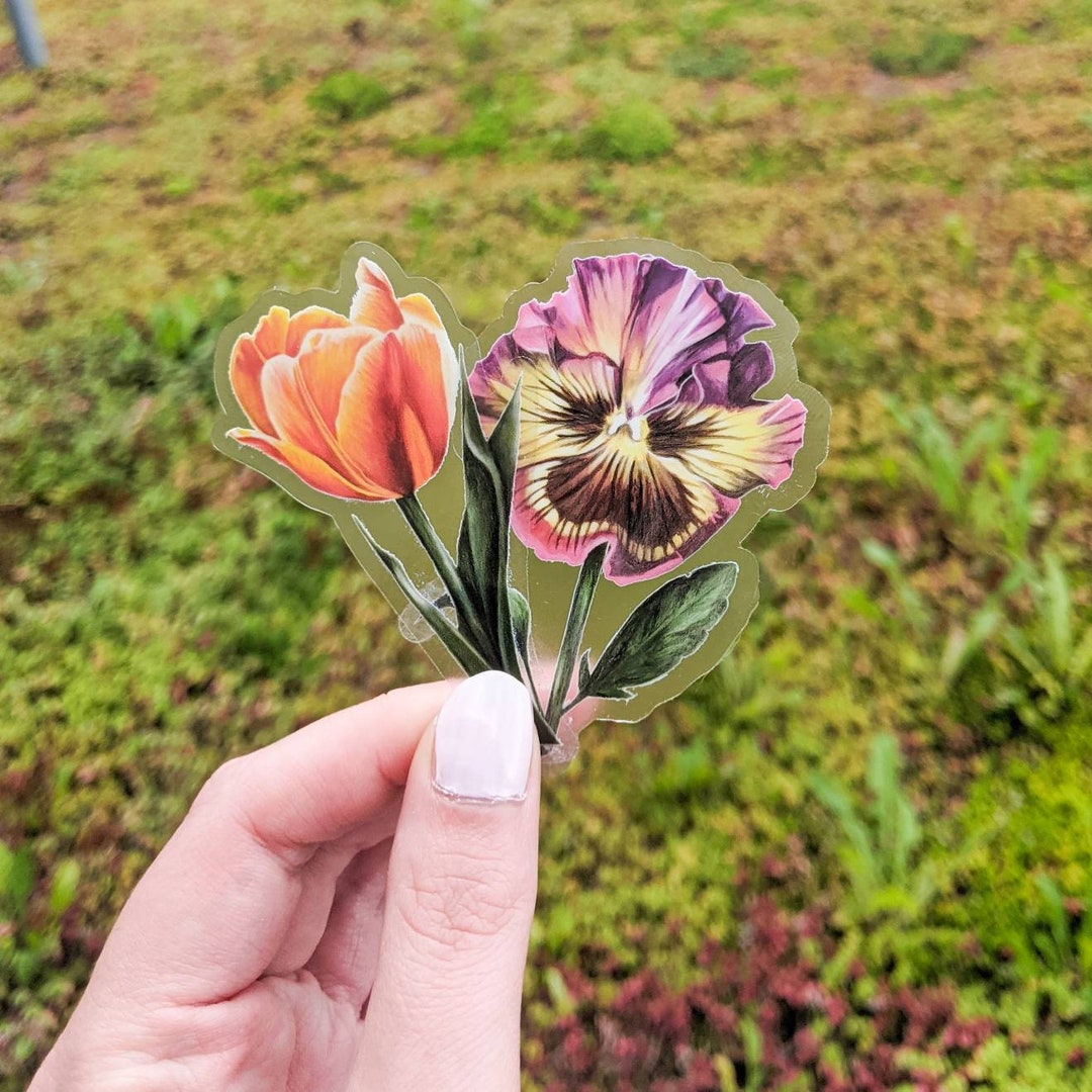 Garden Flower Clear Sticker Set / Tulip / Pansy / Original Artwork - Etsy