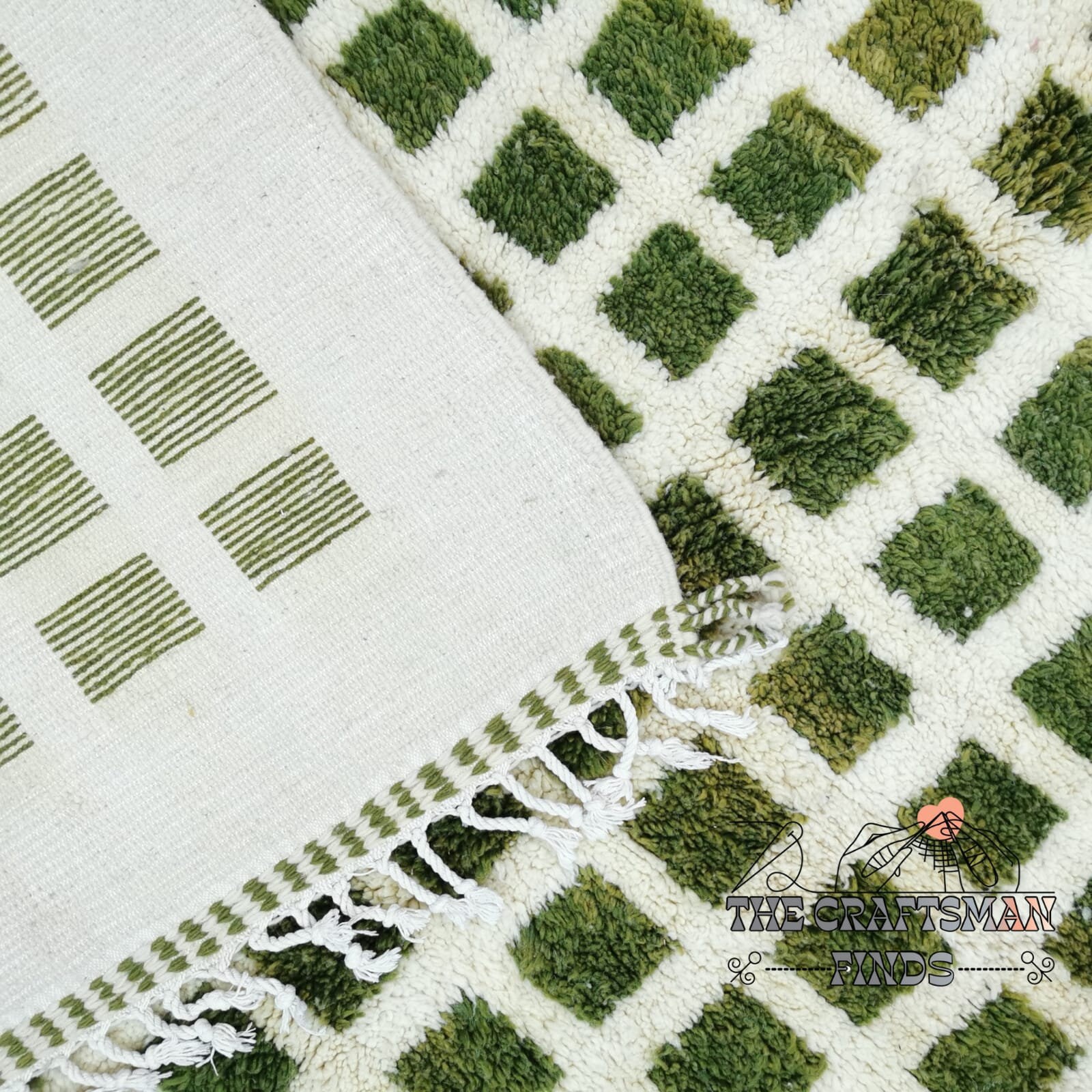 Custom Green Checkered Rug- Moroccan Checkered Rug - Green and White ...