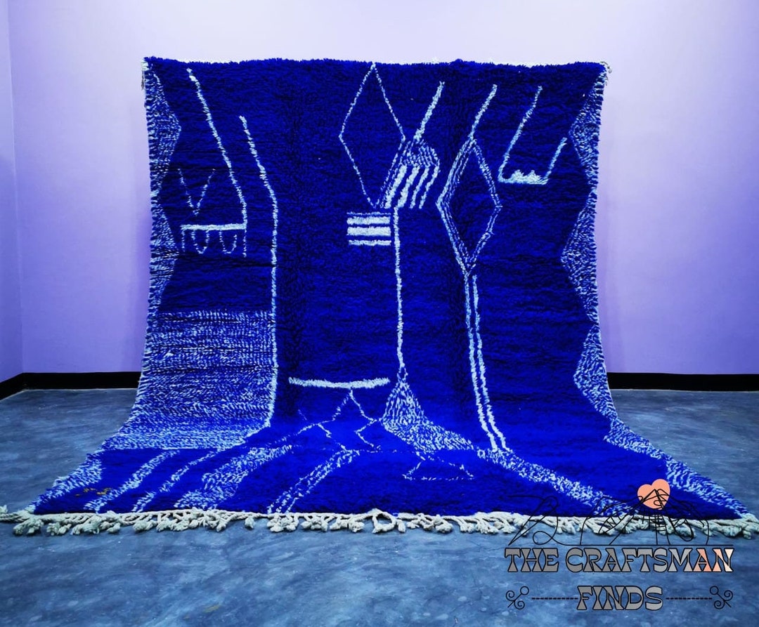 Custom Royal Blue Moroccan Rug: Handmade Wool Berber Carpet - Etsy