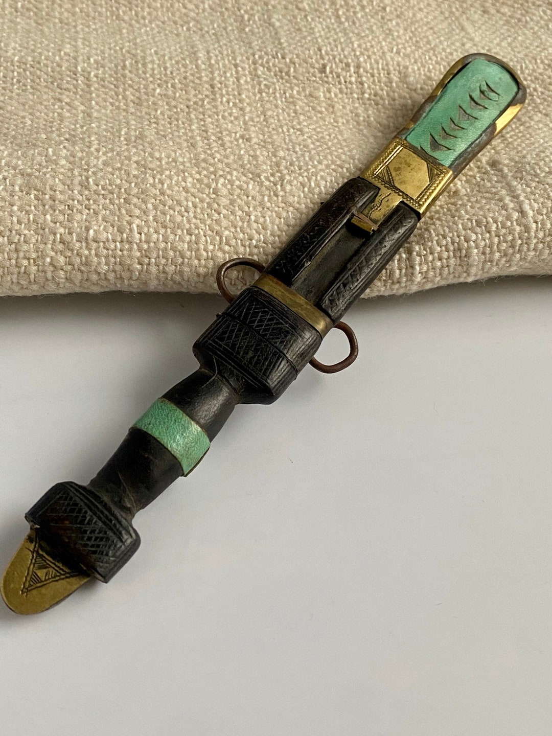 Handmade Tribal Tuareg Dagger Knife in Brass, Metal, and Leather Sheath ...