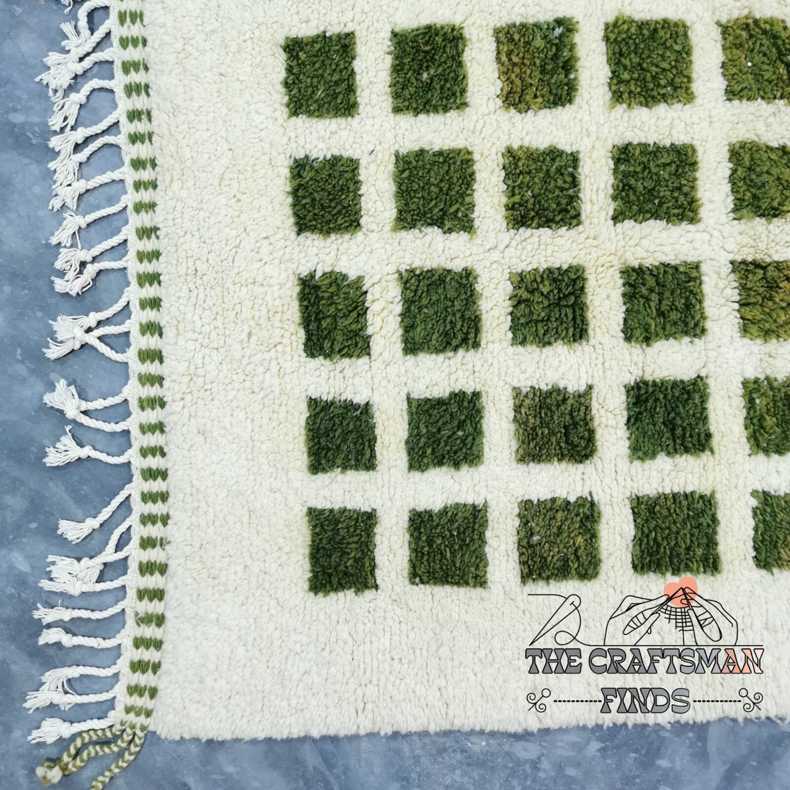 Custom Green Checkered Rug- Moroccan Checkered Rug - Green and White ...