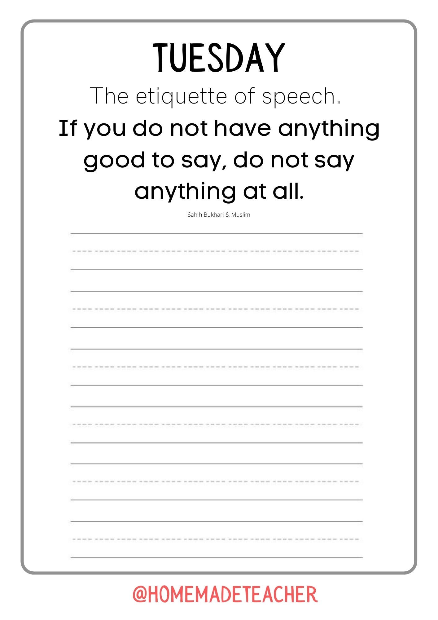 Islamic Etiquette Copy-work, Handwriting Work - Etsy