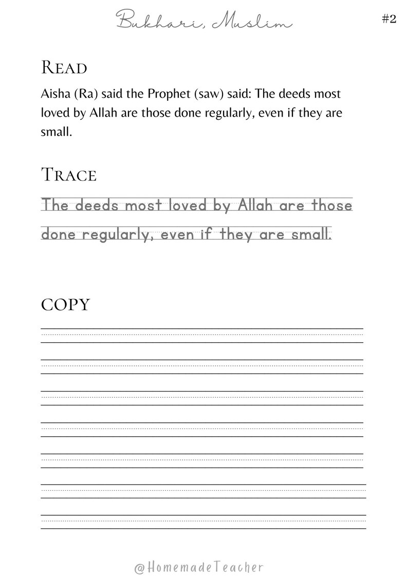 A Hadith a Day, Islamic Copywork. - Etsy