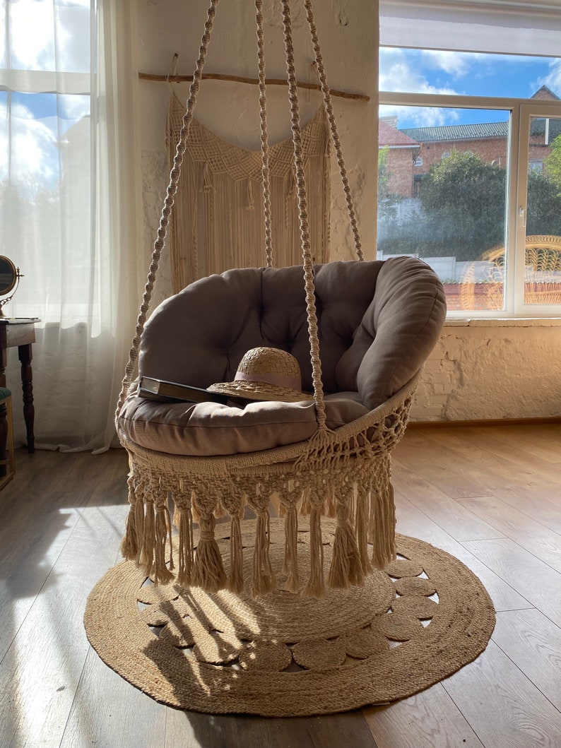Macrame Hanging Swing Chair, Indoor Hammock Chair , Macrame Hanging ...