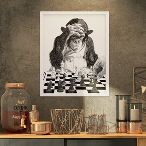 PRINTABLE Monkey Playing Chess Digital Illustration Download Files - Etsy