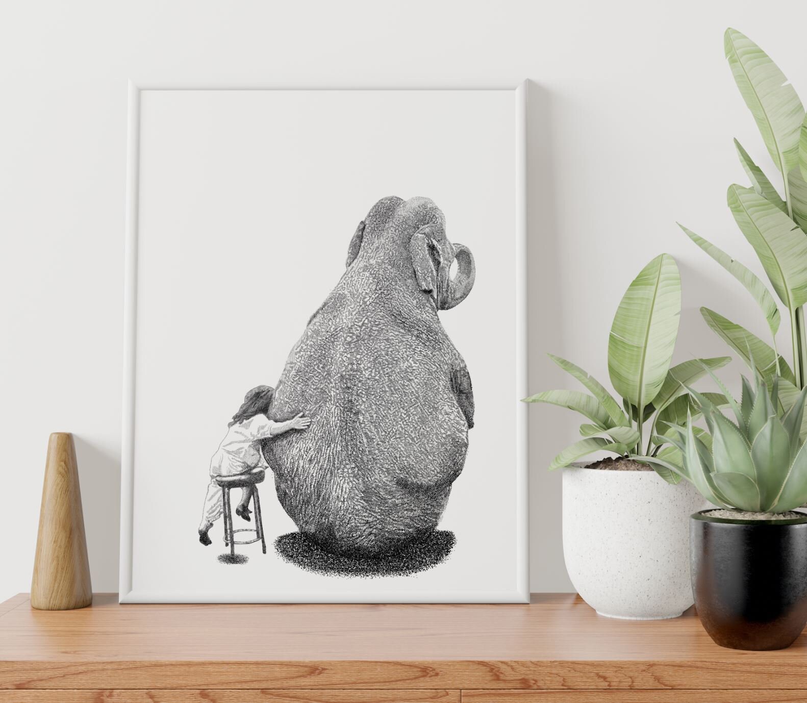 Girl Hugging Elephant Art Print - Etsy