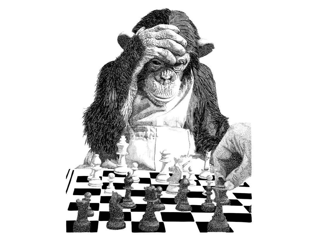 PRINTABLE Monkey Playing Chess Digital Illustration Download Files - Etsy