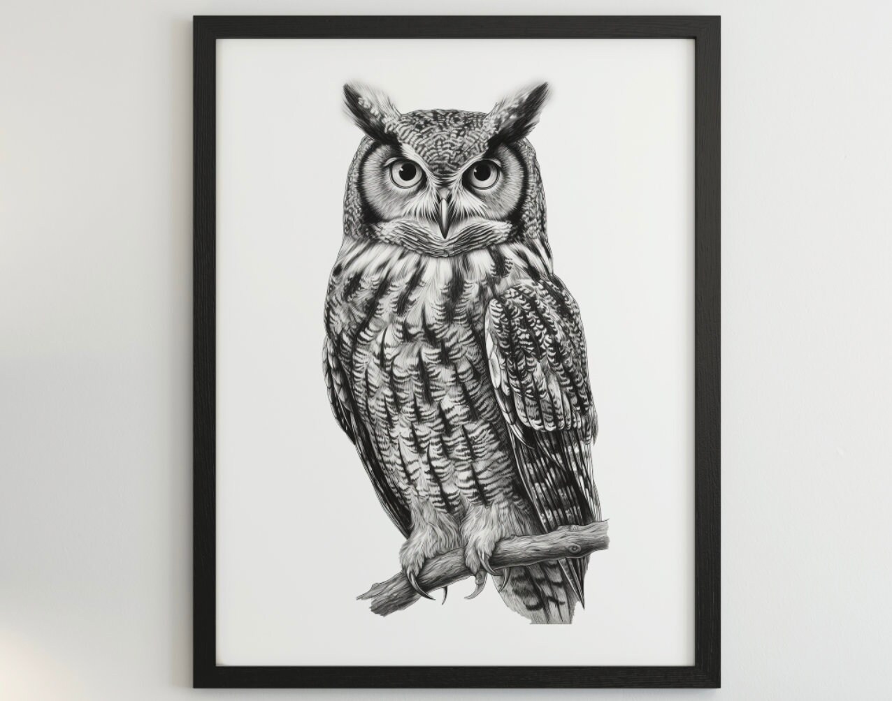Owl Illustration Print, Black and White Owl Art - Etsy