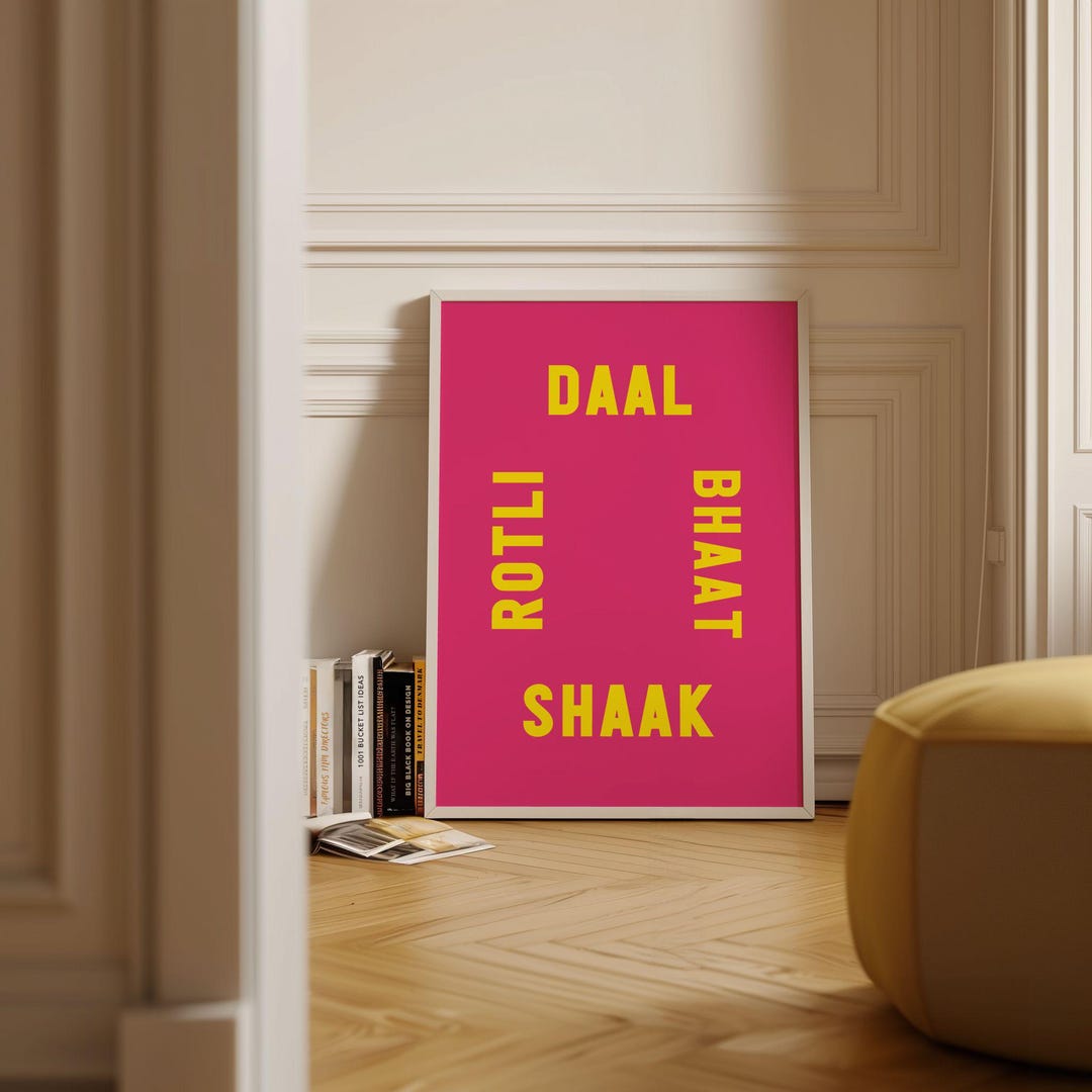 Indian Daal Bhaat Shaak Rotli Poster Gujarati Indian Typography Kitchen ...