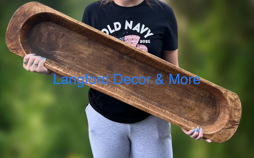 Hand Carved Wood Dough Bowl: 40" Rustic Farmhouse Table Centerpiece - Etsy