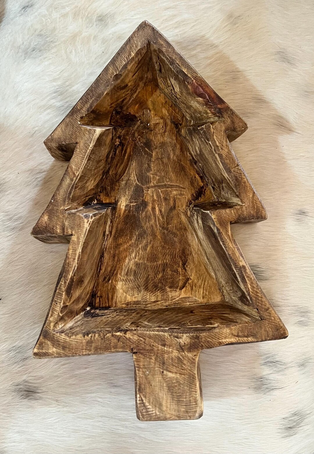 Rustic Christmas Tree Dough Bowl: Hand Carved Wooden Holiday Decor - Etsy