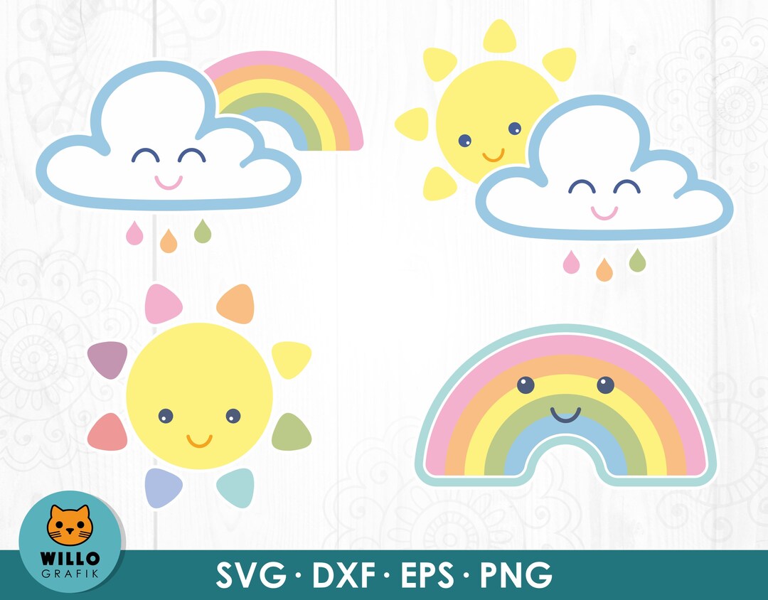 Cute Weather SVG Bundle Sunshine Rainbow Printable Rain Cloud Design ...