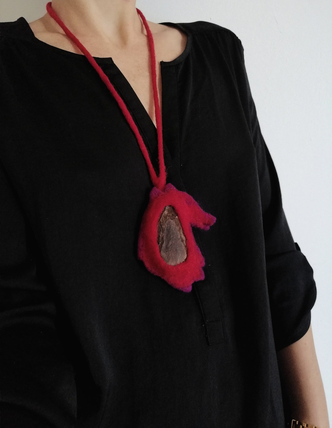 WOLF FELTED NECKLACE, With Tree Bark, Adjustable, Sliding Closure - Etsy