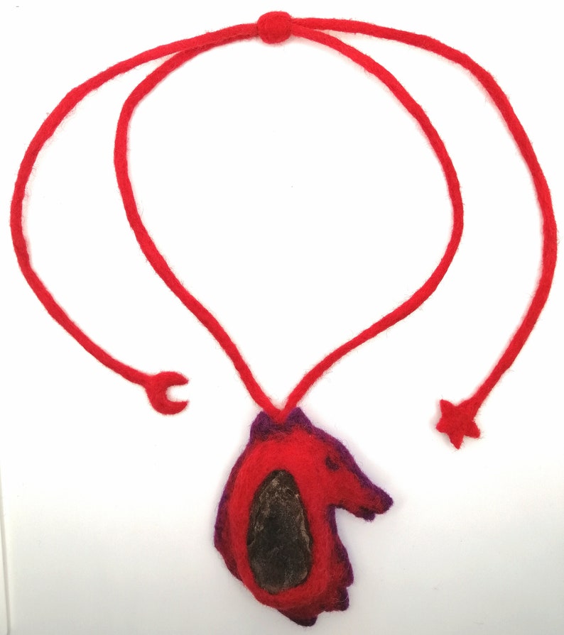 WOLF FELTED NECKLACE, With Tree Bark, Adjustable, Sliding Closure - Etsy