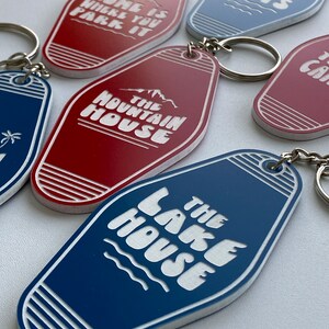 Customizable Retro Motel Keychains - Vacation - Beach Lake Mountain ...