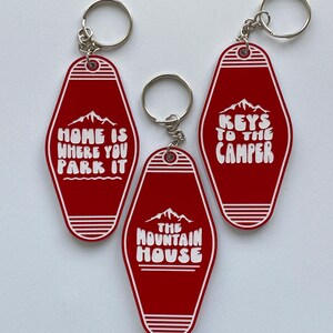 Customizable Retro Motel Keychains - Vacation - Beach Lake Mountain ...