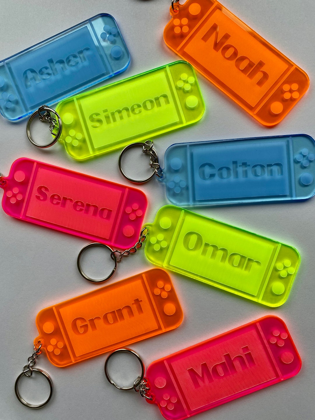 Personalized Gamer Keychain, Neon Game Controller Keychain, Custom ...