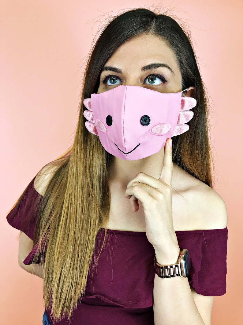 Pink Cotton Axolotl Salamander Face Mask - Etsy