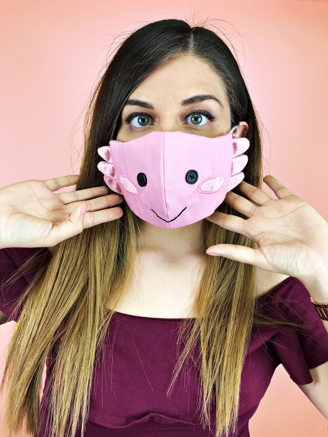 Pink Cotton Axolotl Salamander Face Mask - Etsy