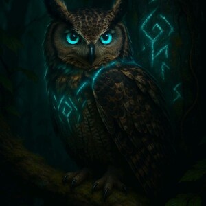 Owl of the Ancient Runes – Mystical Forest Animal Art | Digital ...