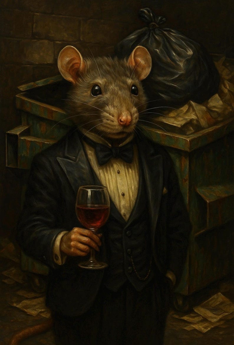Fancy Trash Rat| Funny Dapper Rat Wall Art | Wine Snob Animal Portrait ...
