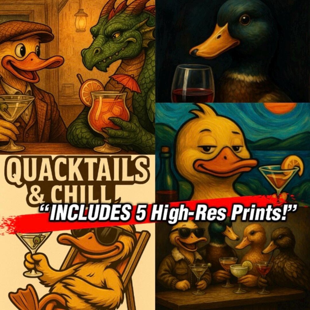 Quacktails & Chill | Funny Duck Cocktail Wall Art Bundle – 5 Printable ...